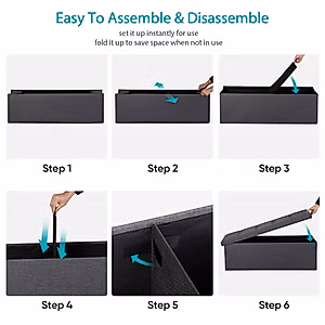 ZENY 43.3 inches Folding Storage Ottoman Bench Storage Chest Footrest with Foam Padded Seat, Great for Bedroom, Entryway and Living Room, Holds up to 660 lb, Dark Gray