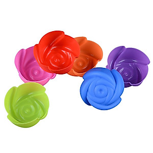 DOITOOL Silicone Baking Cups Liners Muffin Cup Cupcake Liners 12pcs Silicone Rose Flower Shape Cake Decorating Mold Pudding Jelly Chocolate Mold Muffin Cup Handmade Cupcake Baking Tool (Random Color)
