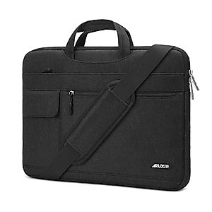 MOSISO Laptop Shoulder Bag Compatible with MacBook Air 15 inch M2 A2941 2023/Pro 15 A1990 A1707, 15 Surface Laptop 5/4/3,Dell XPS 15,Polyester Flapover Briefcase Sleeve Case, Black