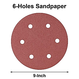AOTE-PITT Drywall Sander Kit, Drywall Sander Sanding Discs Set 18 Pcs, 9 Inch 6 Hole Sander Sandpaper, 3Pcs Each of 60/80/120/150/180/240 Grits