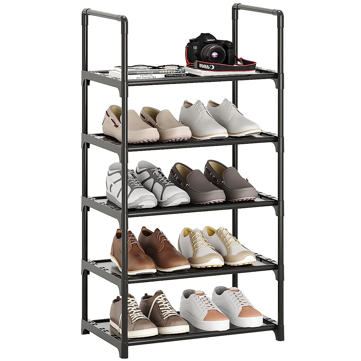 Hockmez 5-Tier Small Shoe Rack,Stackable Shoe Shelf Storage Organizer for Entryway Hallway Closet Bathroom Living Room(Black-5Tier)