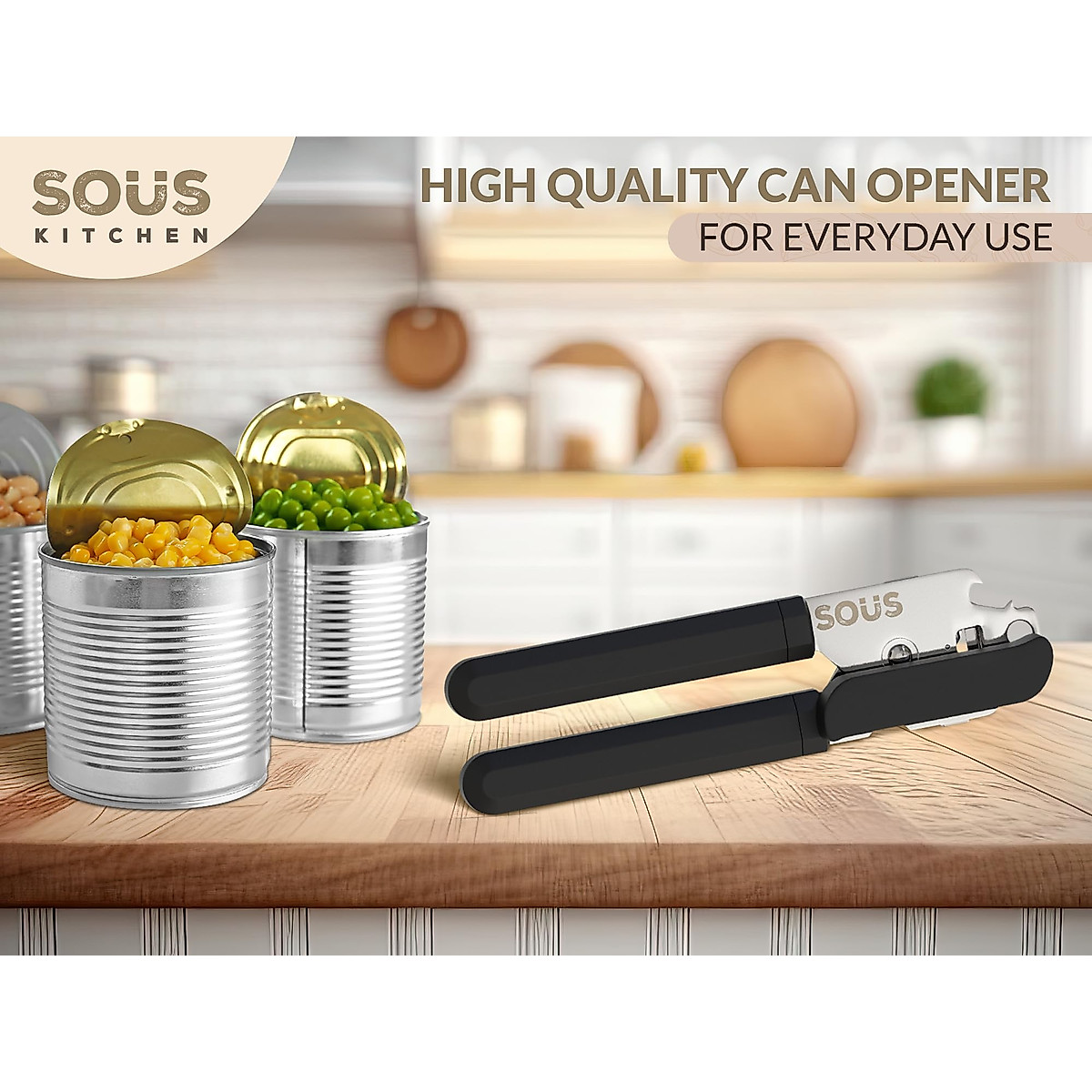 Sous Kitchen Heavy Duty Can Opener - Manual Can Openers With Premium Quality Razor Sharp Blades - Hand Can Opener Manual - Can Opener Heavy Duty For Everyday Use - Hand Held Can Openers For Kitchen