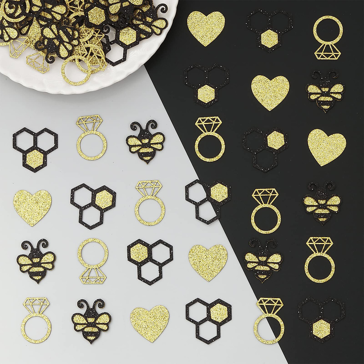 JOYMEMO 200pcs Bee Bridal Shower Confetti, Bride to Bee Decorations Black Gold, Glitter Bee Paper Table Confetti Scatters Decor for Bridal Shower, Bachelorette, Engagement, Wedding Party Supplies