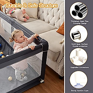 Baby Playpen, Playpen for Babies and Toddlers, Baby Gate Playpen 79”x71”, Extra Large Playpen Foldable, Play Yard for Baby, Baby Girl Playpen Portable, Baby Fence Play Area with 50 Ocean Balls (Grey)