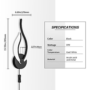 Pasoar Plug in Wall Sconces Set of 2 Modern Bedroom Bedside Lamps Industrial Sconces with Switch On Off Cord 5500k 10 Watt LED Wall Lights for Living Room Indoor Hallway Lighting Fixtures