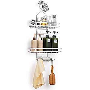 Auledio 3-Tier Shower Caddy, Adjustable Bathroom Hanging Shower Organizer Storage with Sorters Basket and Hooks , Fits Shampoo, Conditioner, Towels , Soap and More