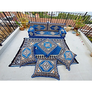Royal Blue Floor Sofa Seating Set, Floor Cushions, Traditional Arabic Sofa, Ottoman Couch, Loveseats, Arabic Majlis, Sectional Sofa, Pouffs (Sofa Full Set)