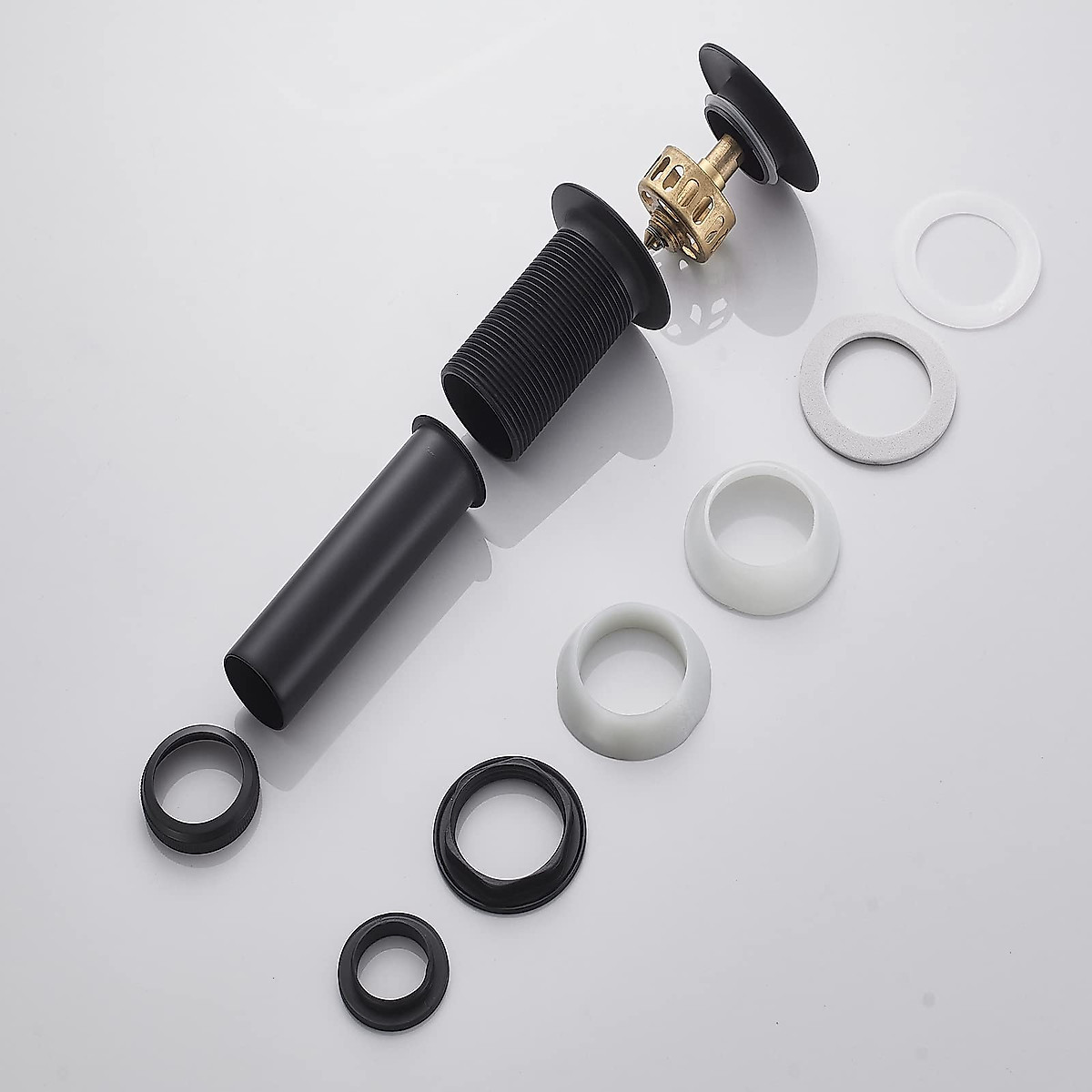 Bathroom Sink Drain with Overflow Pop-Up Drain Plug, Removable Basket Drain Assembly, Sink Drain Assembly with Explosion Proof and Anti-Clog Drain Filter (Matte Black)