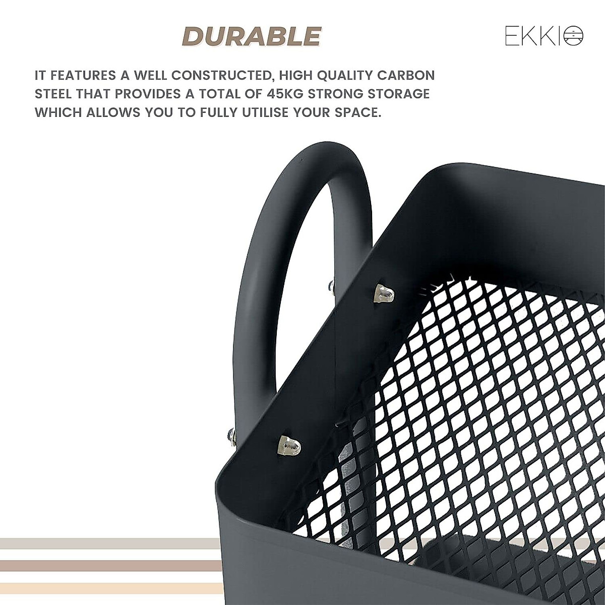 EKKIO 3 Tier Rolling Cart, Book Cart, Lash Cart, Nail Cart, Baby Cart Organizer, Art Cart, Diaper Cart, Pink Rolling Cart Organizer, 3 Tier Cart, Metal Cart, Three Tier Rolling Cart, Makeup Cart