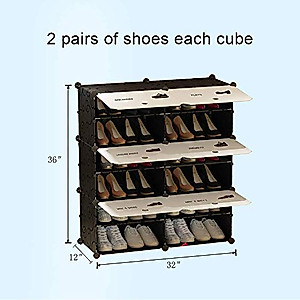KOUSI Portable Shoe Rack Organizer 72 Pair Tower Shelf Storage Cabinet Stand Expandable for Heels, Boots, Slippers， 8-Tiers Black