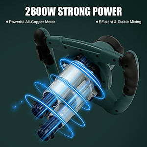 2800W Handheld Electric Concrete Mixer, Cement Mixer Dual Paddle, Portable Mortar Mixer with 6 Adjustable Speed, Electric Concrete Plaster Grout Paint Mortar Mixer Machine
