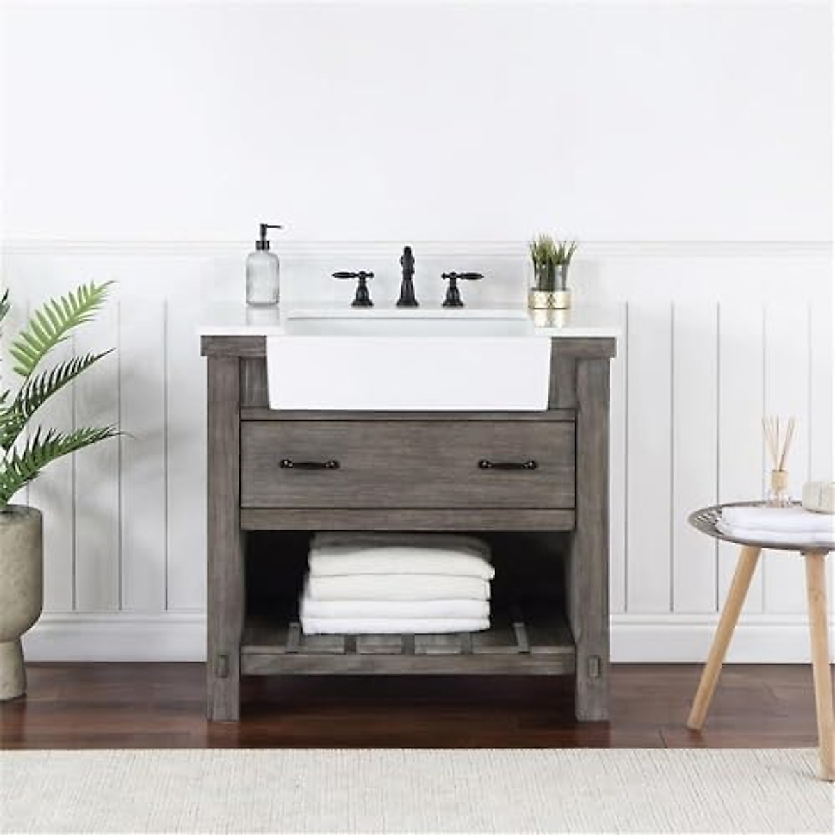 VINNOVA Villareal 36" Single Bath Vanity in Classical Gray with White Farmhouse Basin