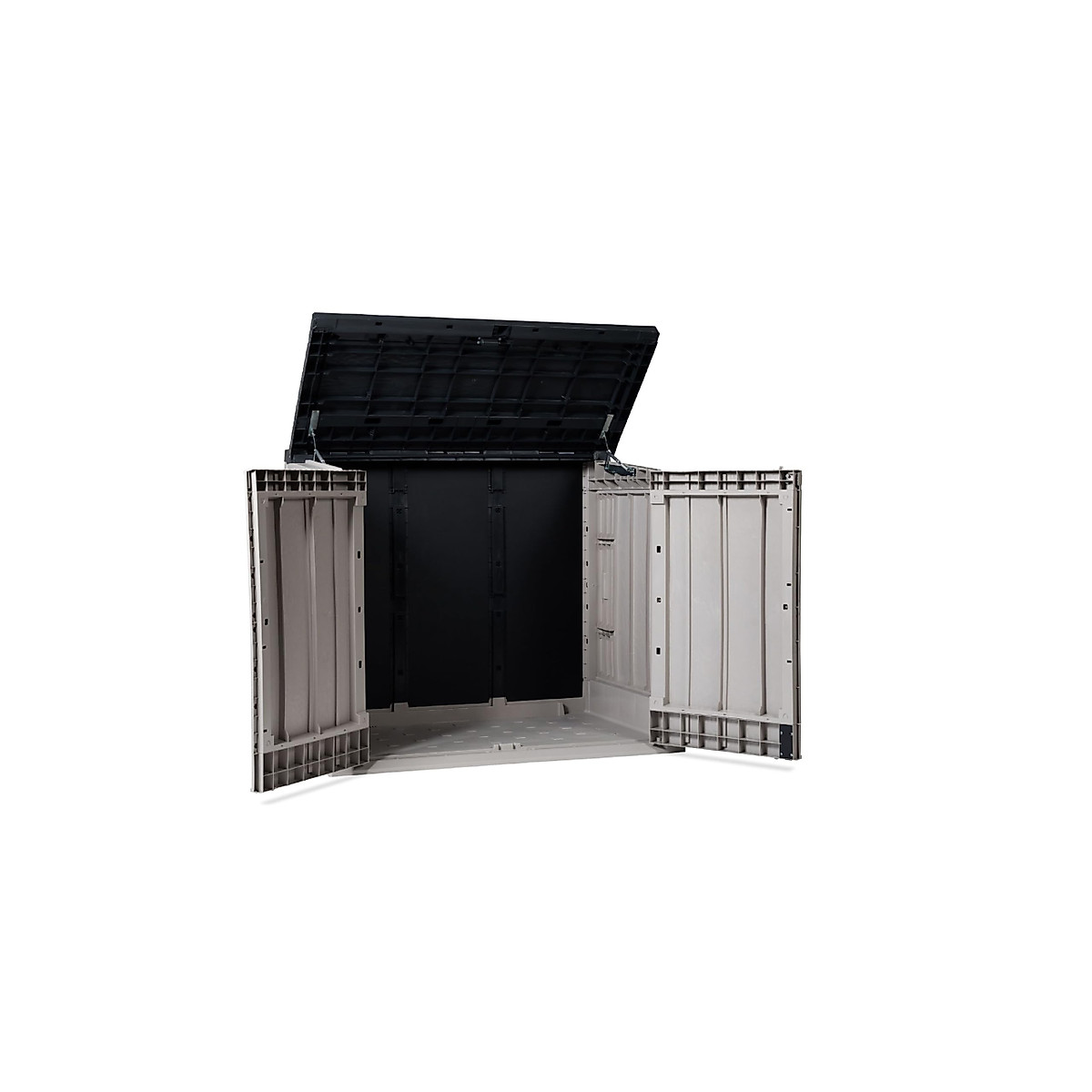 Toomax Stora Way All Weather Outdoor XL Horizontal Storage Shed Cabinet for Trash Can, Garden Tools, and Yard Equipment, Taupe Gray and Anthracite