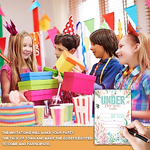 Chuxvon Birthday Party Invitations, Under The Sea Birthday Invitations, Double-Sided Watercolor Ocean Animals Themed Fill In Invites, Ocean Birthday Party Decorations, 20 Cards With 20 Envelopes(B04)