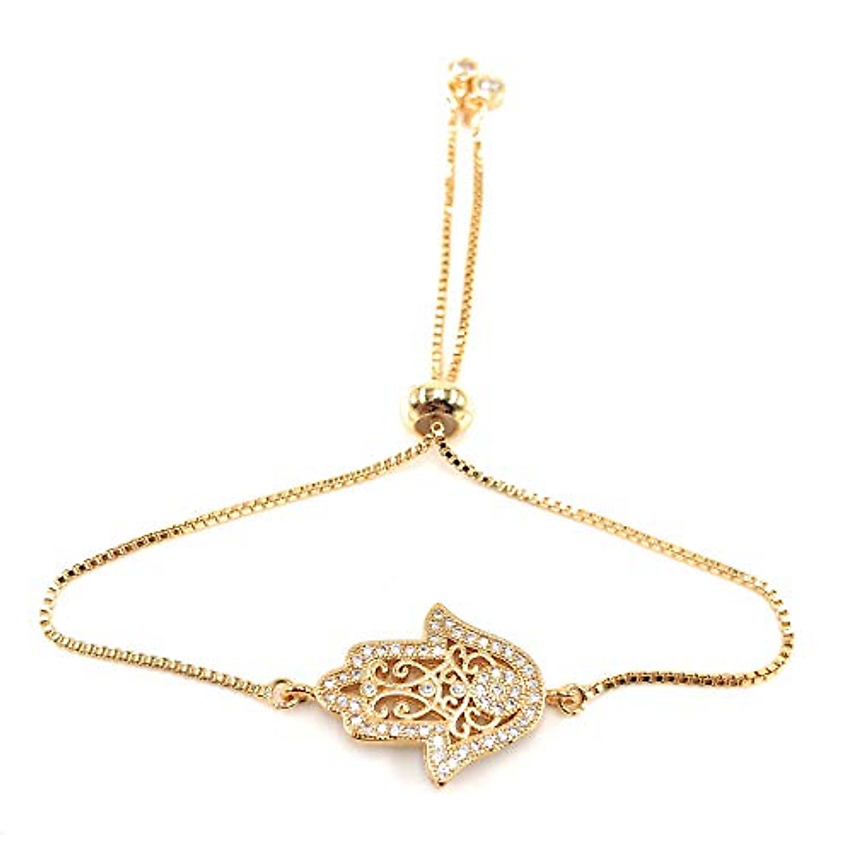 LESLIE BOULES 18K Gold Plated Hamsa Bracelet for Women Adjustable Chain