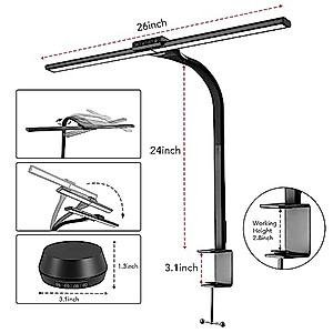 OREiN LED Desk Lamp for Home Office, 23W Desk Lamp with USB Charging Port, 5 Color Modes/Stepless Dimming/ 4 Timer, Flexible Desk Light with Touch & Remote Control, Office Desk Lamp with Clamp, Black