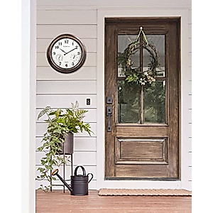 SkyNature Outdoor Clocks Large Waterproof with Thermometer and Hygrometer - 18 Inch Silent Battery Operated Metal Clock, Decorative Garden Clock for Patio, Pool and Home - Bronze