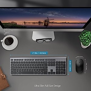 Rechargeable Wireless Keyboard Mouse-J JOYACCESS 2.4G Full Size Thin Wireless Keyboard and Mouse with Long Battery Life, Ergonomic and Compact Design for Laptop,PC,Desktop,Computer,Windows-Black& Grey