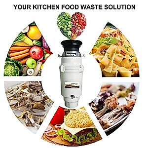 Food Waste Disposer, 1/2 HP 3600RPM Continuous Feed Garbage Disposal, Food Waste Grinding System (White)