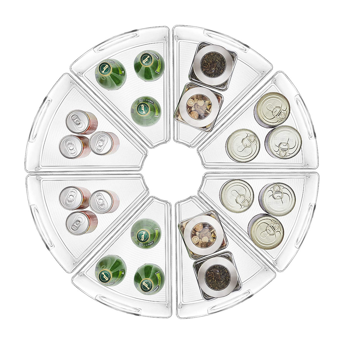 EAMAOTT Lazy Susan Organizer, Set of 4 Clear Transparent 10.2” x 9.4” x 4” Plastic Corner Kitchen Cabinet Storage Bins, 1/8 Wedge, 4" Deep Containers - Food Safe, BPA Free