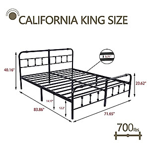 ZIRUWU California King Metal Platform Bed Frame with Headboard Footboard Extra Strong Support No Box Spring Needed Noise Free Easy Assembly Black