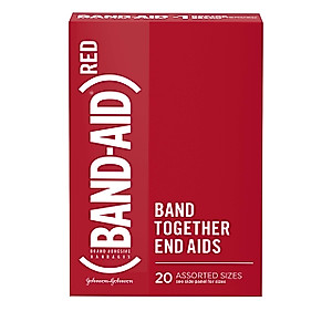 Band-Aid Brand Adhesive Bandages Featuring (Red), Wound Care Protection of Minor Cuts & Scrapes for All Ages, Help Support The Fight to End AIDS, Assorted Sizes, 20 ct