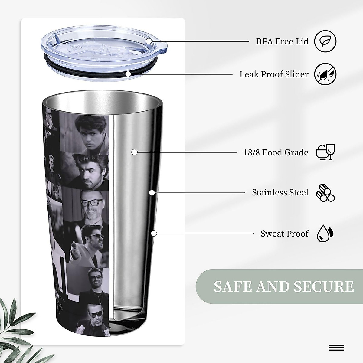 DFAGGQL George Music Michael Stainless Steel Insulated Tumbler Coffee Mug Water Cup Vacuum Bottle with Straw and Lid 20 oz