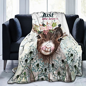 Just A Girl Who Loves Goats Flowers Throw Blanket Flannel Plush Soft Warm Blankets 50"X40" for Kids Adults Gift Sofa Chair Bed Office