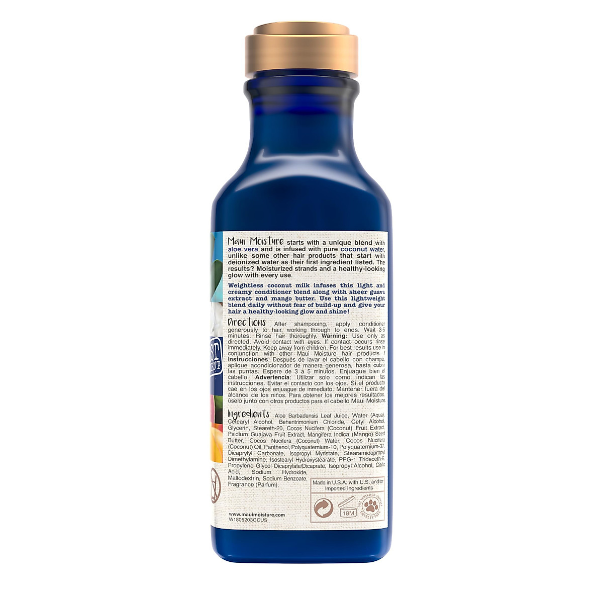 Maui Moisture Nourish & Moisture + Coconut Milk Conditioner to Hydrate and Detangle Curly Hair, Lightweight Daily Moisturizing Conditioner, Vegan, Silicone & Paraben-Free, 13 fl oz