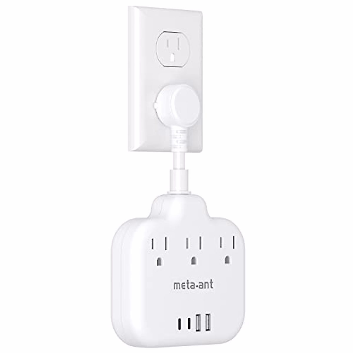 Multi Plug Outlet Splitter, 0.2ft Ultra-Short Cord Power Strip, 3 Outlets, 4 USB Ports, Multiple Outlet Extender, Non-Blocking, Non-Surge Protection for Cruise, Travel, Office, Dorm, Kitchen, White