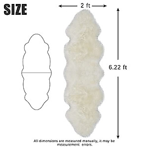 Gracefur Area Rug Genuine Sheepskin Rug Soft Lambswool Throw Rug Decorative Rug for Bedroom Sofa Floor (2*6ft, White)