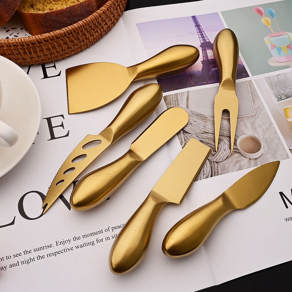 JASHII 6pcs Gold Cheese Butter Spreader Knife Set, Bread Knife Jam Spatula set One-piece 304 Stainless Steel Cheese Knife Set for Thanksgiveing Housewarming Christmas - Spreader knife