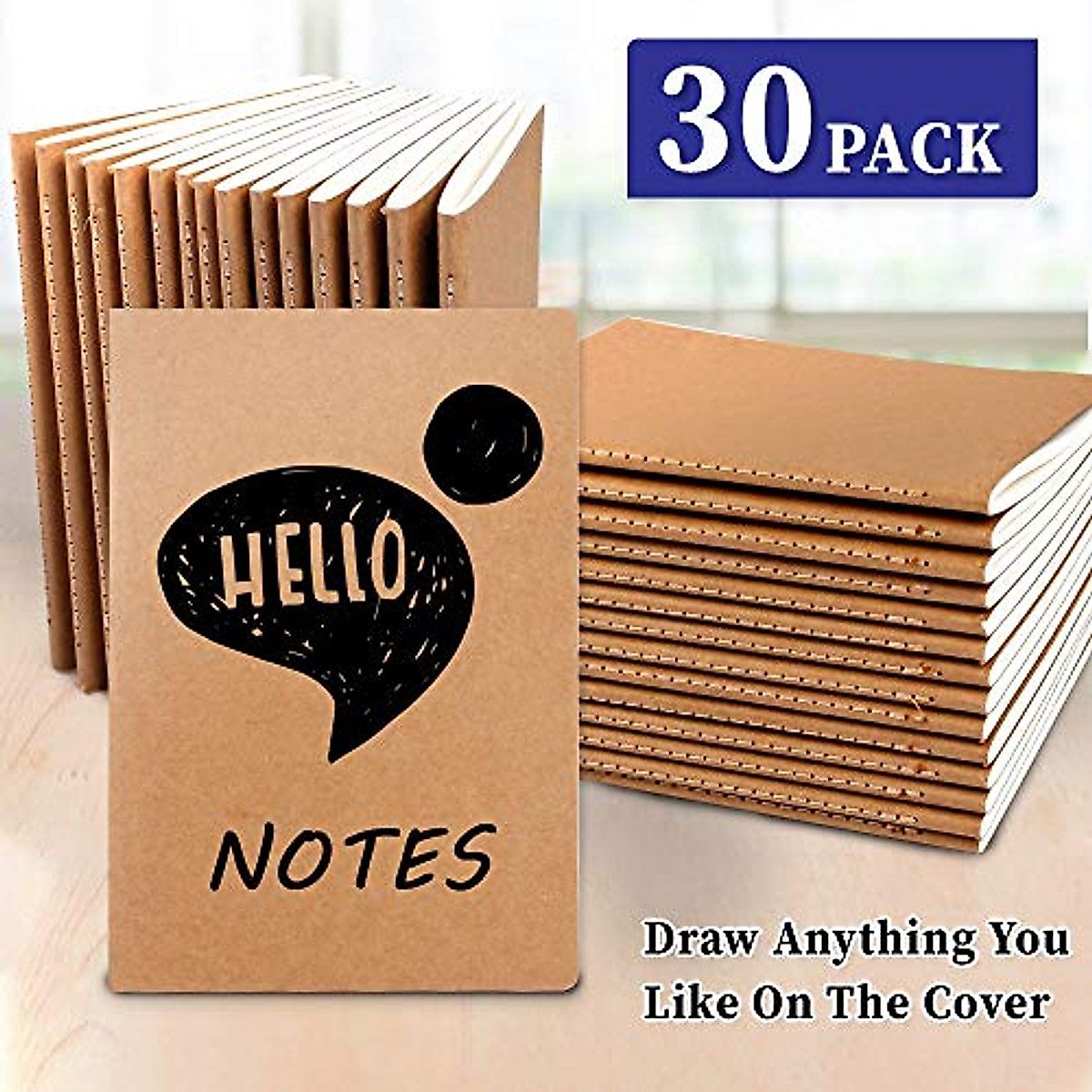 30 Pack Kraft Notebooks, A5 Feela 60 Lined Pages Notebooks and Journals for Women Girls Students Making Plans Writing Memos Office School Supplies, 8.3 X 5.5 in