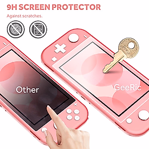 GeeRic 8PCS Case Compatible with Switch Lite, (Not Compatible With Switch) Carrying Case Accessories Kit, 1 Soft Silicon Case + 2 Screen Protector + 4 Thumb Caps + 1 Storage Carrying Bag Pink