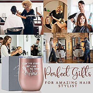 Onebttl Hair Stylist Gifts For Women, Female, Her - I Can Fix Your Hair - 12 oz/350 ml Stainless Steel Insulated Wine Tumbler - Thank You Ideas Gifts for Hairdresser, Hairstylist