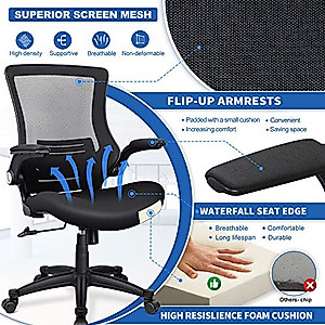 iCoudy Ergonomic Mesh Office Chair Mid Back Swivel Desk Chair Black Computer Chair with Flip-Up Armrests Lumbar Support Adjustable Height Task Chairs