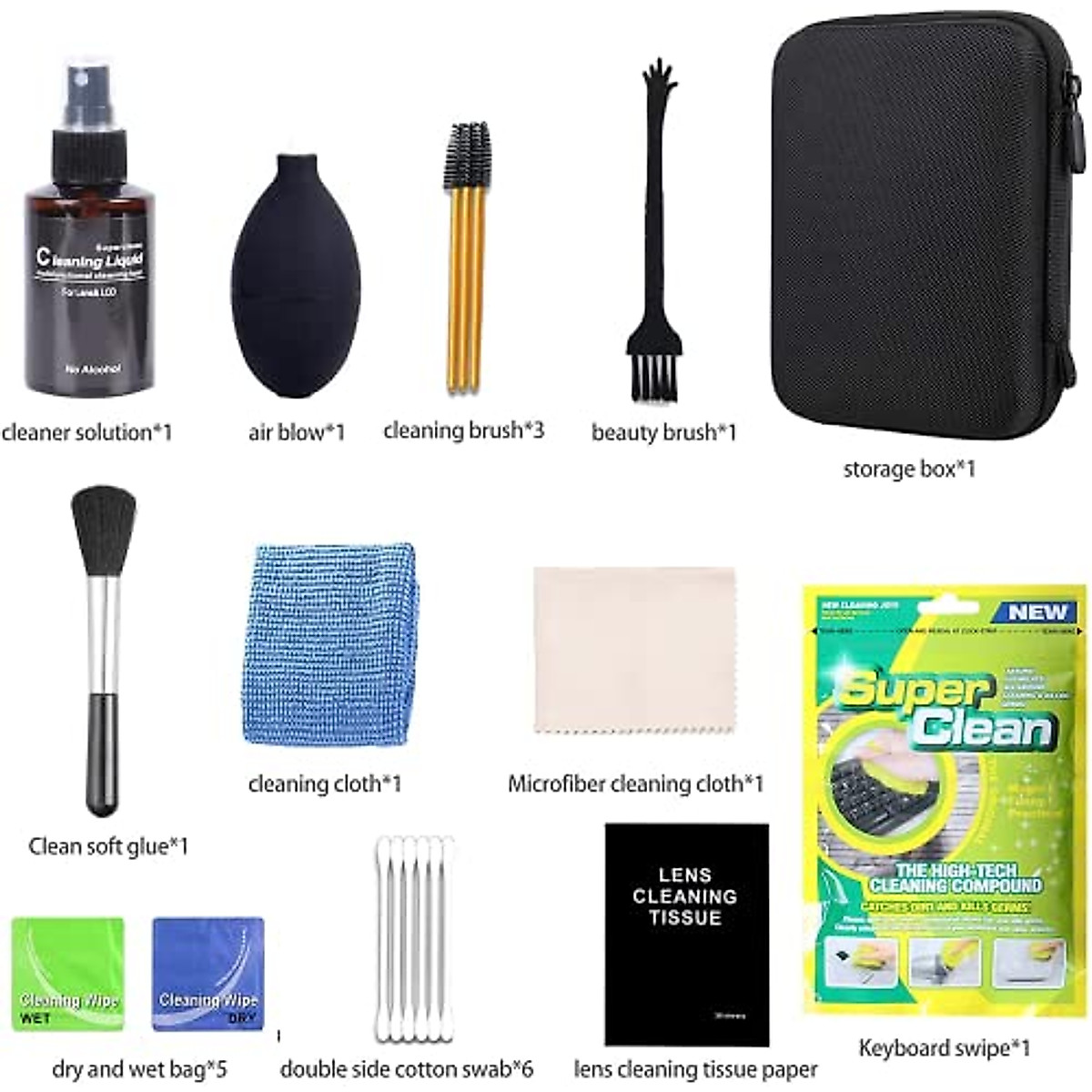 Cleaning Kit for Laptop,PC TV Screen Microfiber Cleaning Cloth Swabs & Case for Electronic Devices, Camera Lens Cleaning, with Storage Box (12Pcs)
