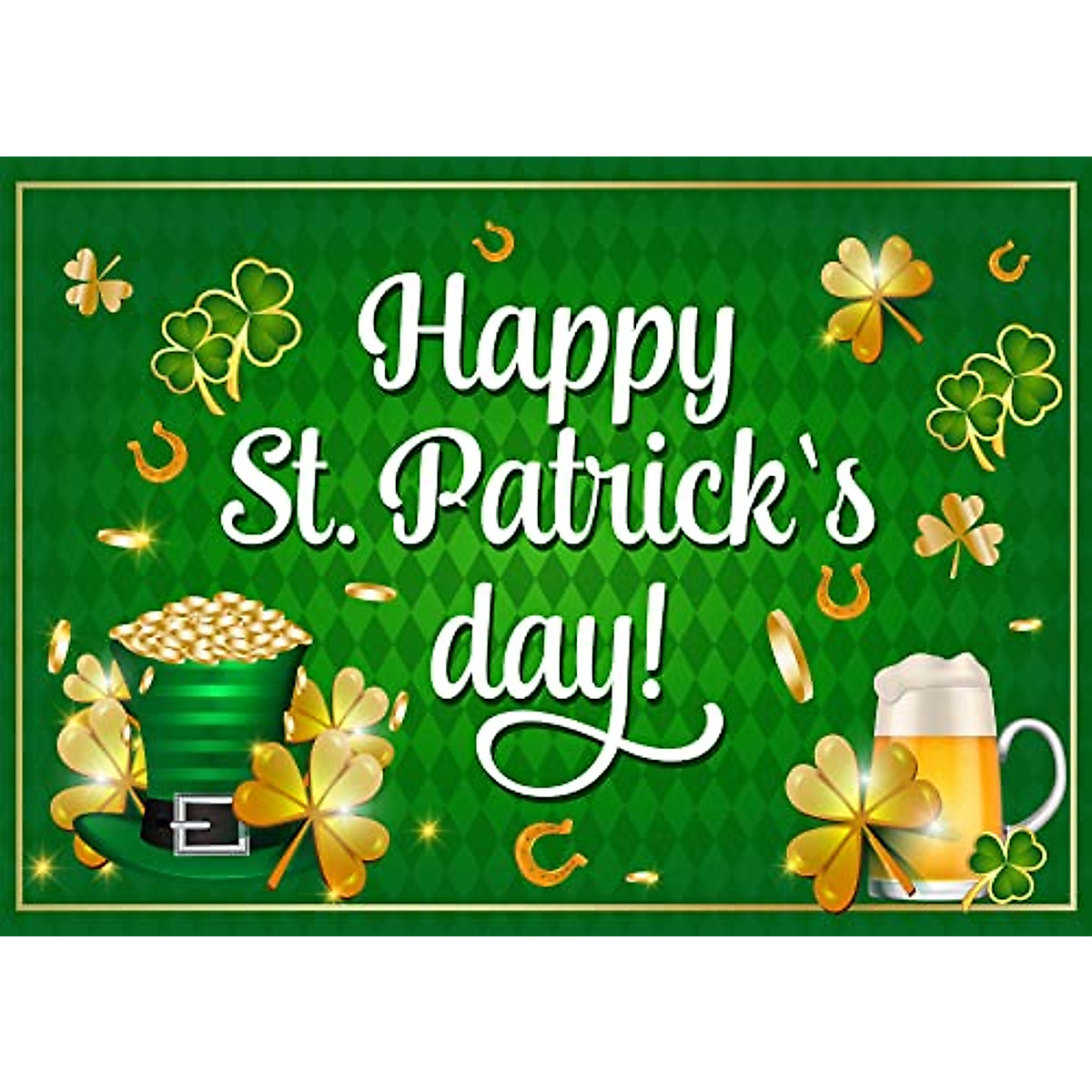 Happy St. Patrick's Day Backdrop Irish Luck Day Green Shamrock Photograpgy Backdrop Gold Coins Pot Photography Background for Children Adults Birthday Party Decor Backdrop (7x5FT: 84x60 inch)