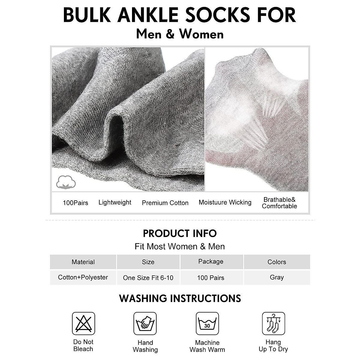 Tarpop 150 Pairs Men Quarter Ankle Socks Bulk Socks Athletic Moisture Wicking Socks Casual Sports Socks Pack (Gray)