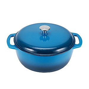 Amazon Basics Enameled Cast Iron Covered Dutch Oven, 6-Quart, Blue