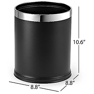 Brelso 'Invisi-Overlap' Metal Trash Can, Open Top Small Office Wastebasket, Round Shape (Black)
