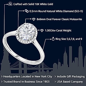 Gem Stone King 10K White Gold 8X6MM Oval Gemstone Birthstone & White Diamond Halo Engagement Ring | Wedding Anniversary Promise White Gold Ring For Women | Size 5,6,7,8,9