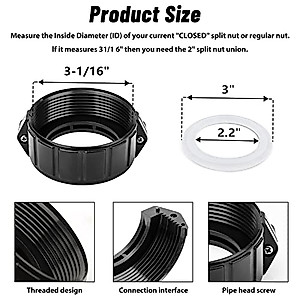 2" Spa Hot Tub Heater Split Nut Union amp with Screw, 2 pcs Heater Gasket/O-Rings Replacement for Balboa Gecko (Actual Size 3 Inch,Suitable for 2 Inch Heater Assemblies) - 2 Packs