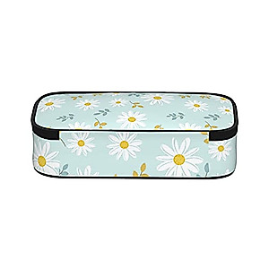 Cute Green Daisy Pencil Case with Zipper, Large Capacity Kawaii Pencil Pouch Aesthetic Pencil Box Marker Pencil Bag for Girls and Boys