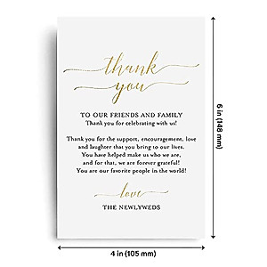 Bliss Collections Thank You Place Setting, Gold Foil, Table Place Cards for Weddings, Receptions, Rehearsals, Dinner Parties, Events and Celebrations, 4"x6" (50 Cards)
