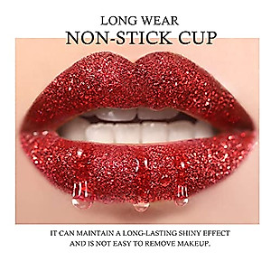 KYDA 3 Colors Glitter Lip Kit, Diamond Metllic High Pigmented Powder for Lips Cosmetics, Glitter Lips Makeup,with Lip Primer and Brush, Long Wear-Set A