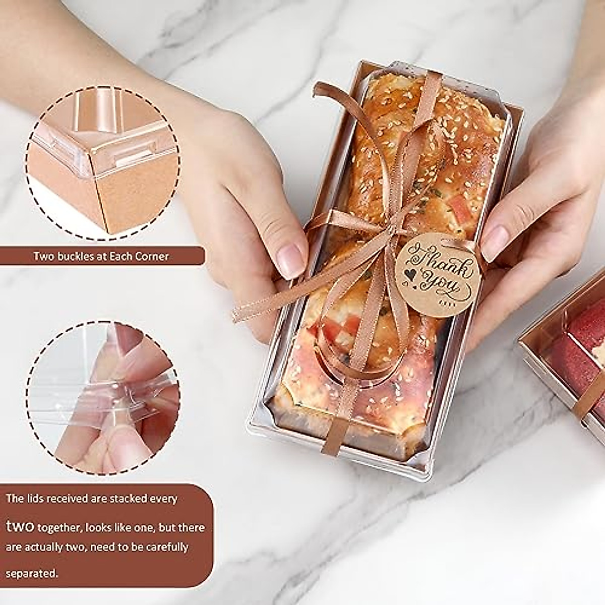 60 Pack Paper Charcuterie Boxes with Clear Secure Lids, 7.5 Inches Brown Bakery Boxes with 2 Rolls of Ribbon, Long Disposable Food Containers Treat Boxes for Macaroon, Cookies, Strawberry Dessert