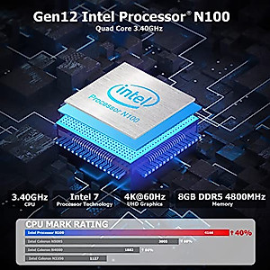 AWOW Mini PC Intel Gen12 N100 Quad Core 3.40GHz, 8GB DDR5 4800MHz 256GB M.2 SSD Windows 11 Pro Mini Desktop Computer, Micro PC Dual Display HDMI DP 4K@60Hz Dual Gigabit Ethernet, WiFi5/BT5.2/USB3.0