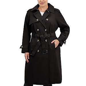 London Fog Women's Double-Breasted 3/4 Length Belted Trench Coat, Black, XL