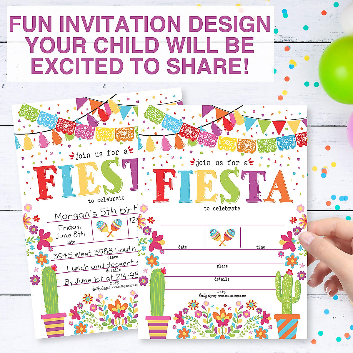 Hadley Designs 25 Taco Mexican Fiesta Cactus Party Invitations, Cinco De Mayo Quinceanera Pinata Twosday Theme Invites, Birthday, Baby/Bridal Shower, Gender Reveal Event Ideas Printable Card Supplies